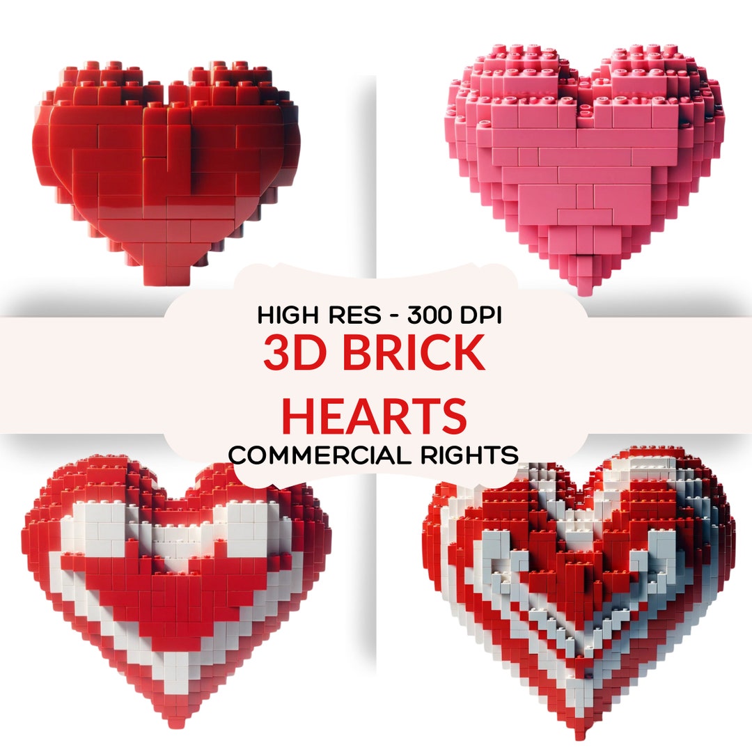 3D Brick Heart Bundle, PNG Instant Digital Download, Valentines Brick ...
