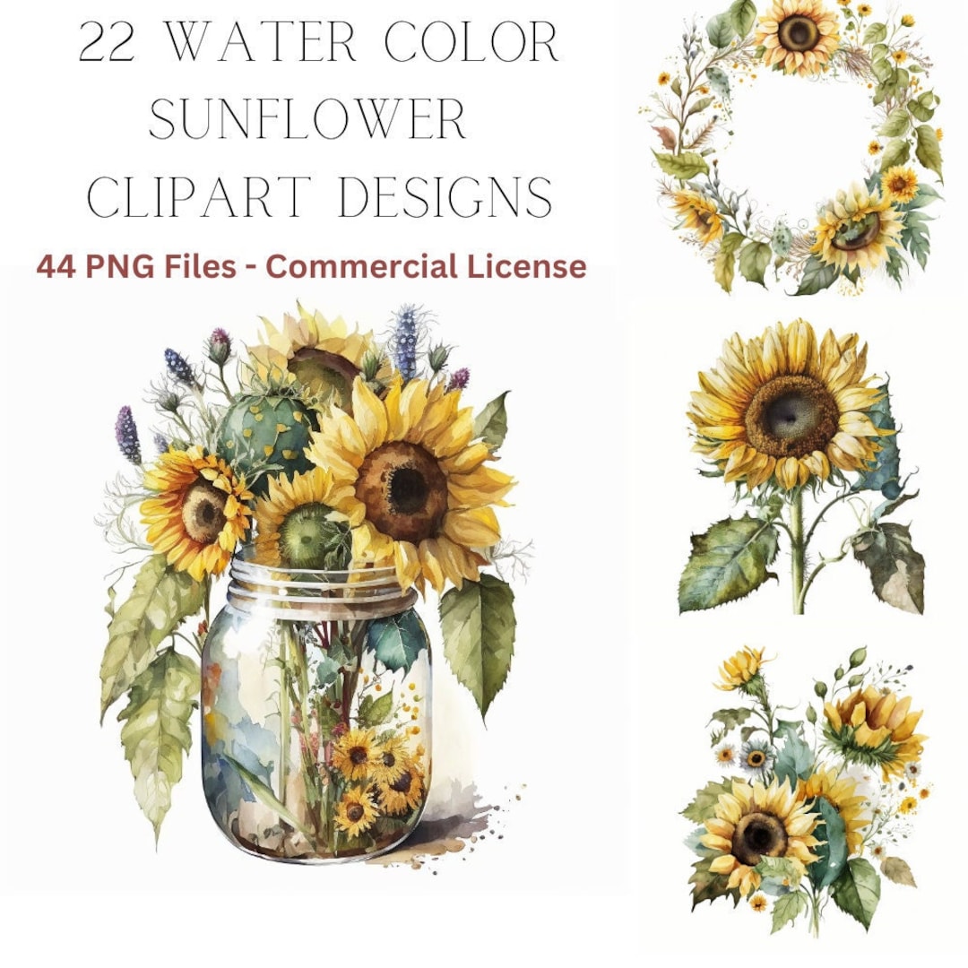 Watercolor Sunflowers Clipart - Fall Sunflower Floral Bouquets in PNG ...