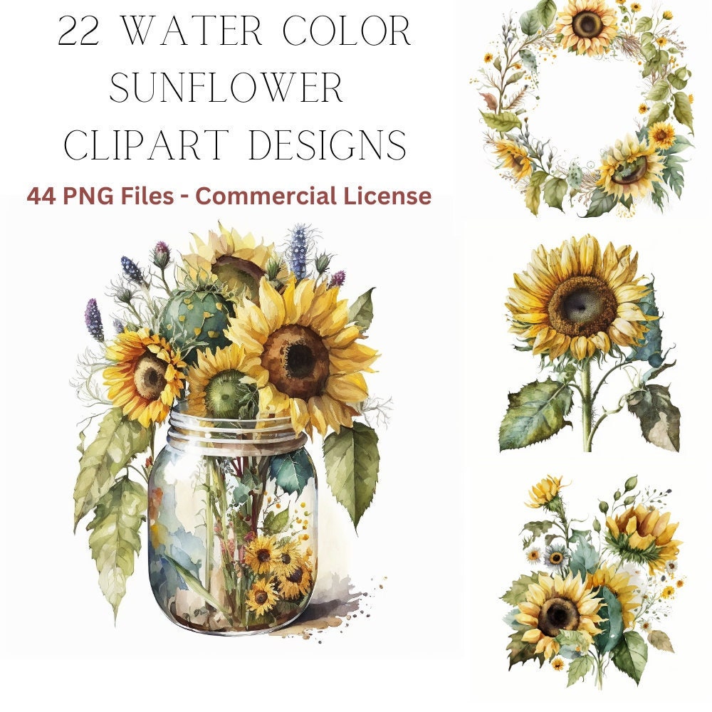 Watercolor Sunflowers Clipart Fall Sunflower Floral Bouquets in PNG ...