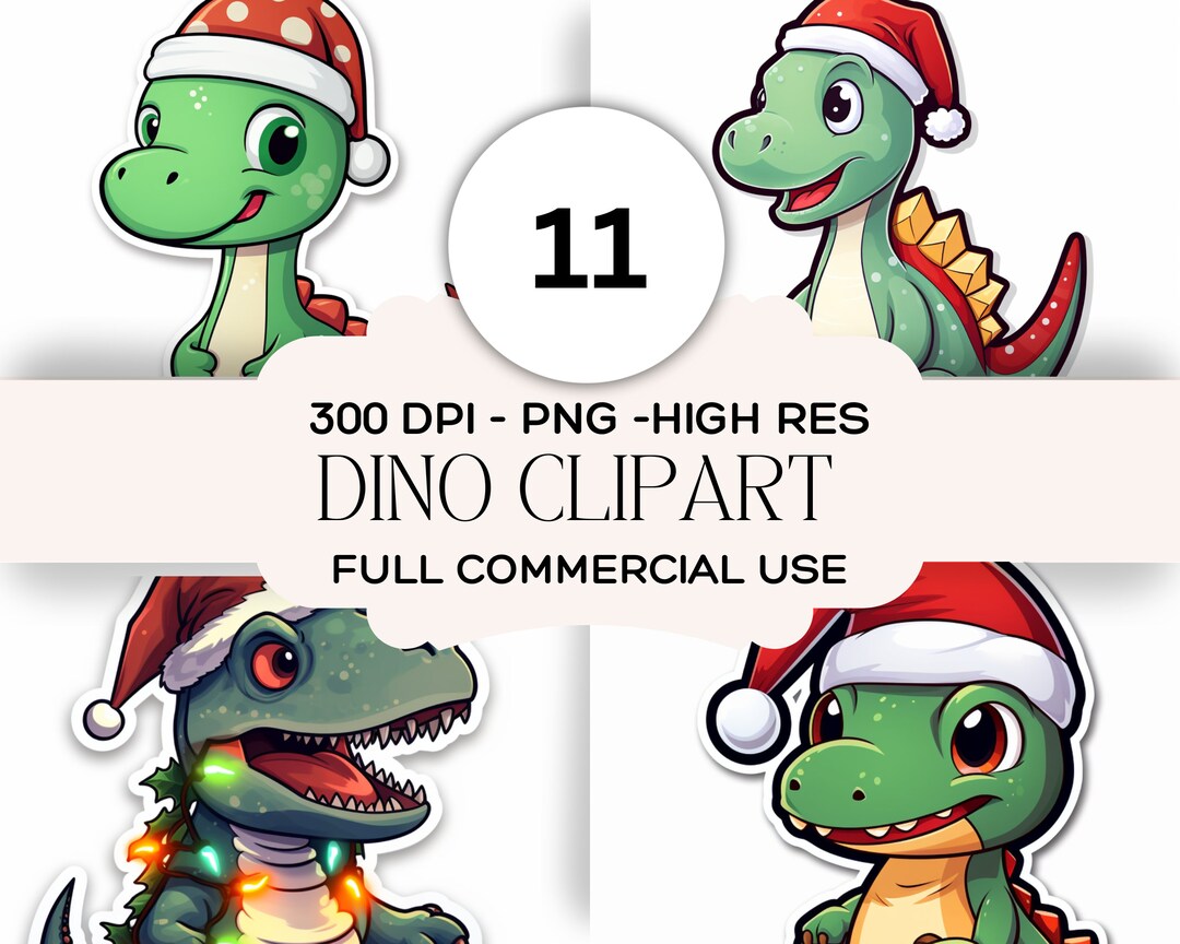 Set of Cute Dino Christmas Clip Art - Digital Download , Cute Dinosaurs ...