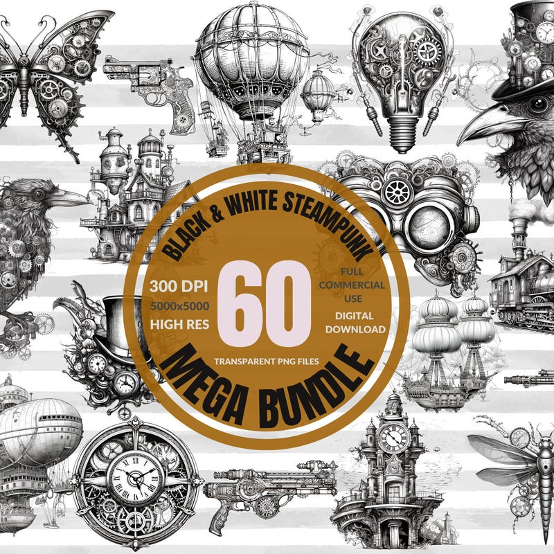 Steampunk Clipart Black - Etsy