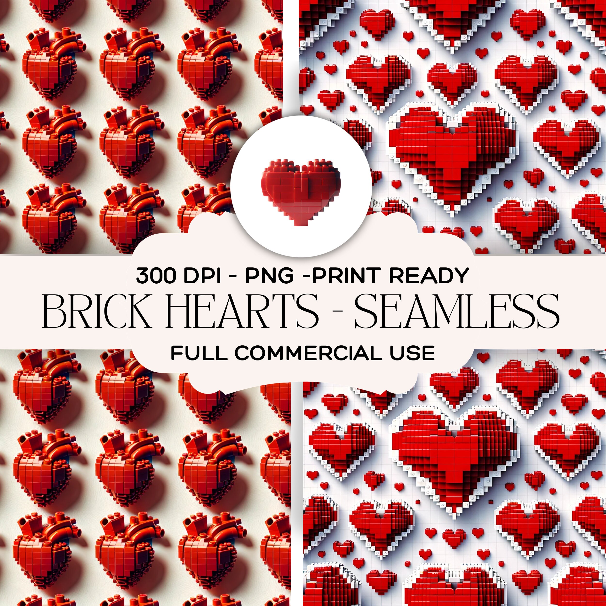 3D Brick Heart Bundle, PNG Instant Digital Download, Valentines Brick ...