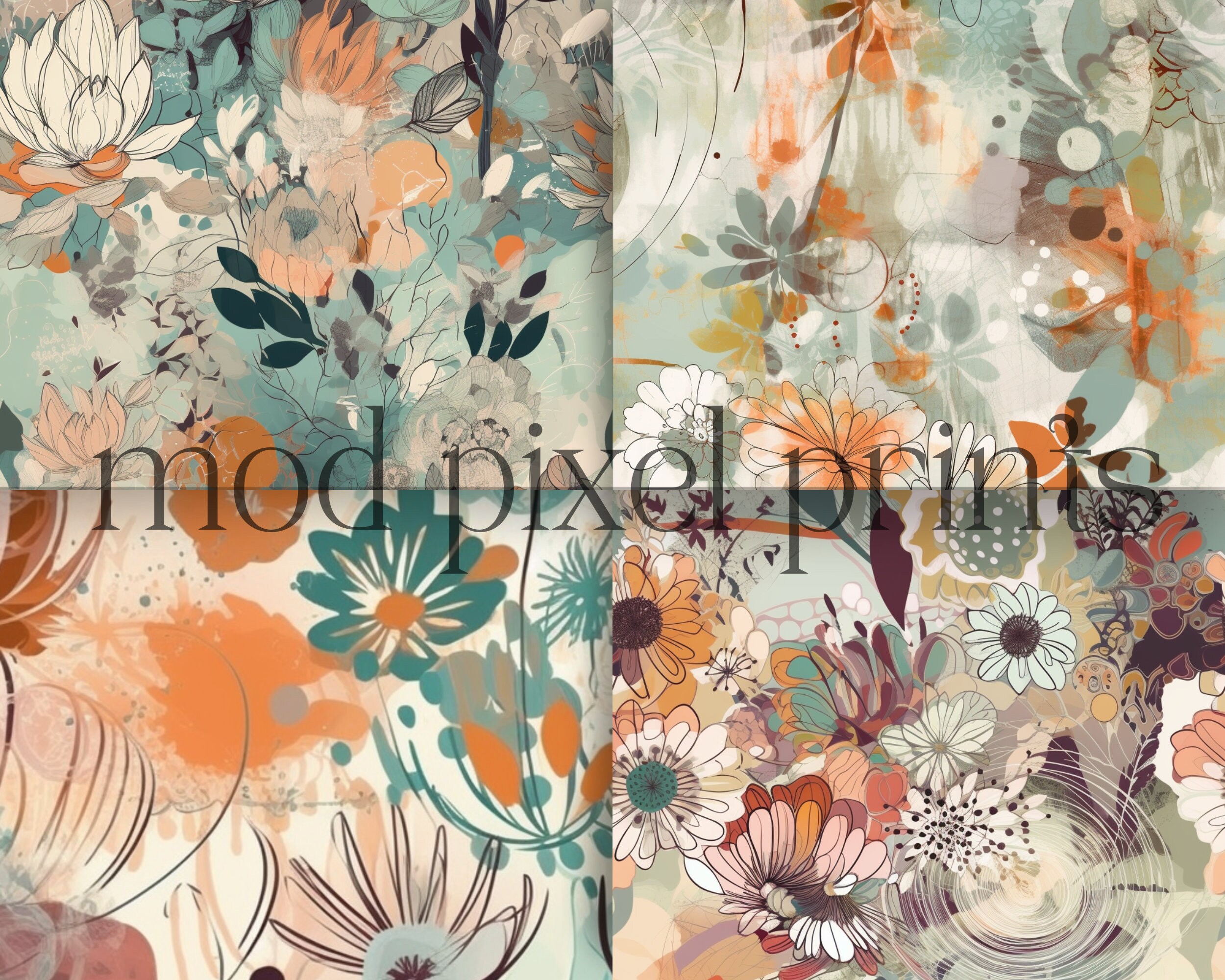 Colorful Seamless BOHO Flower Patterns Digital PNG Downloads Flower Pattern Mothers Day Wedding ...