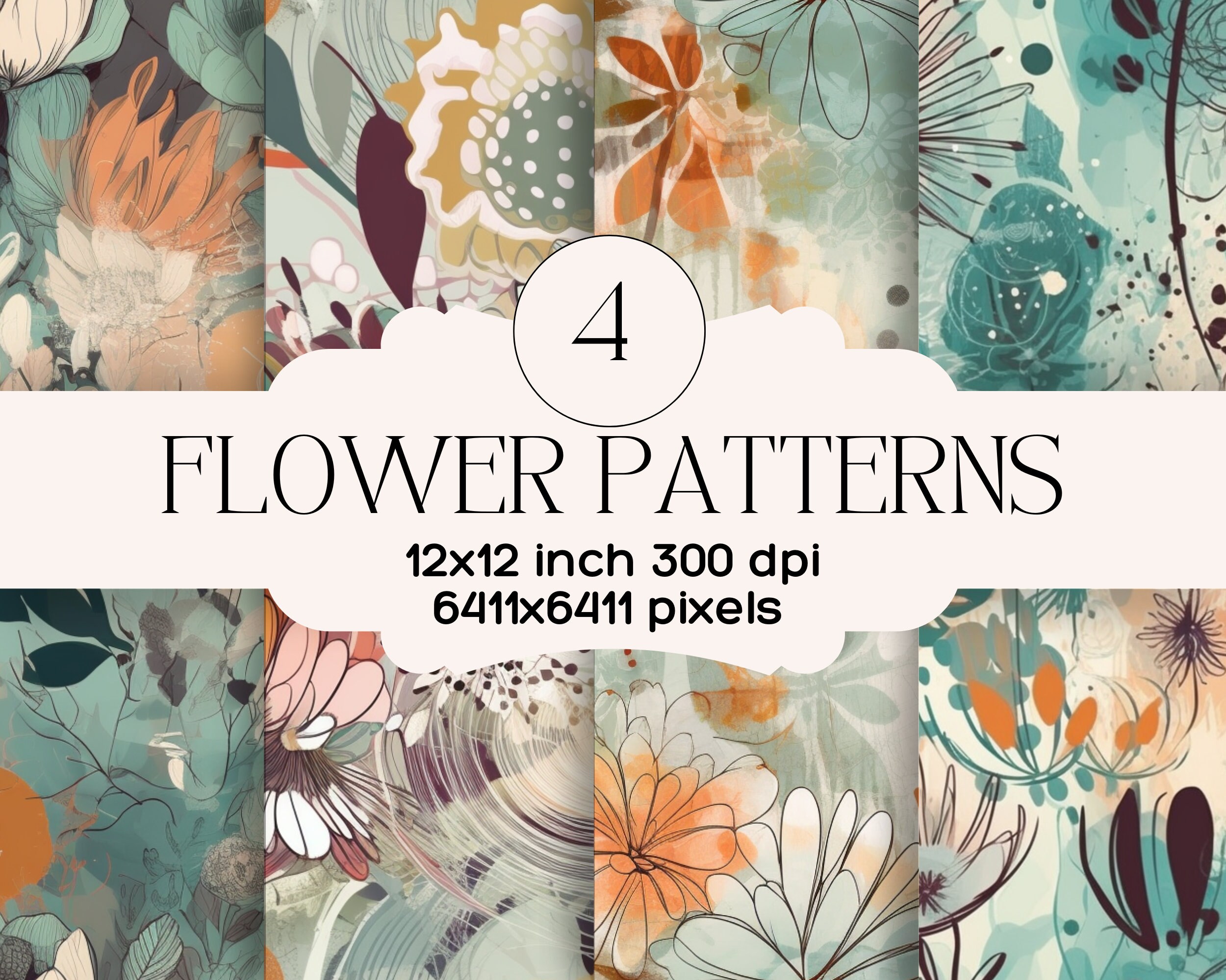 Colorful Seamless BOHO Flower Patterns Digital PNG Downloads Flower ...