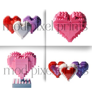 3D Brick Heart Bundle, PNG Instant Digital Download, Valentines Brick ...