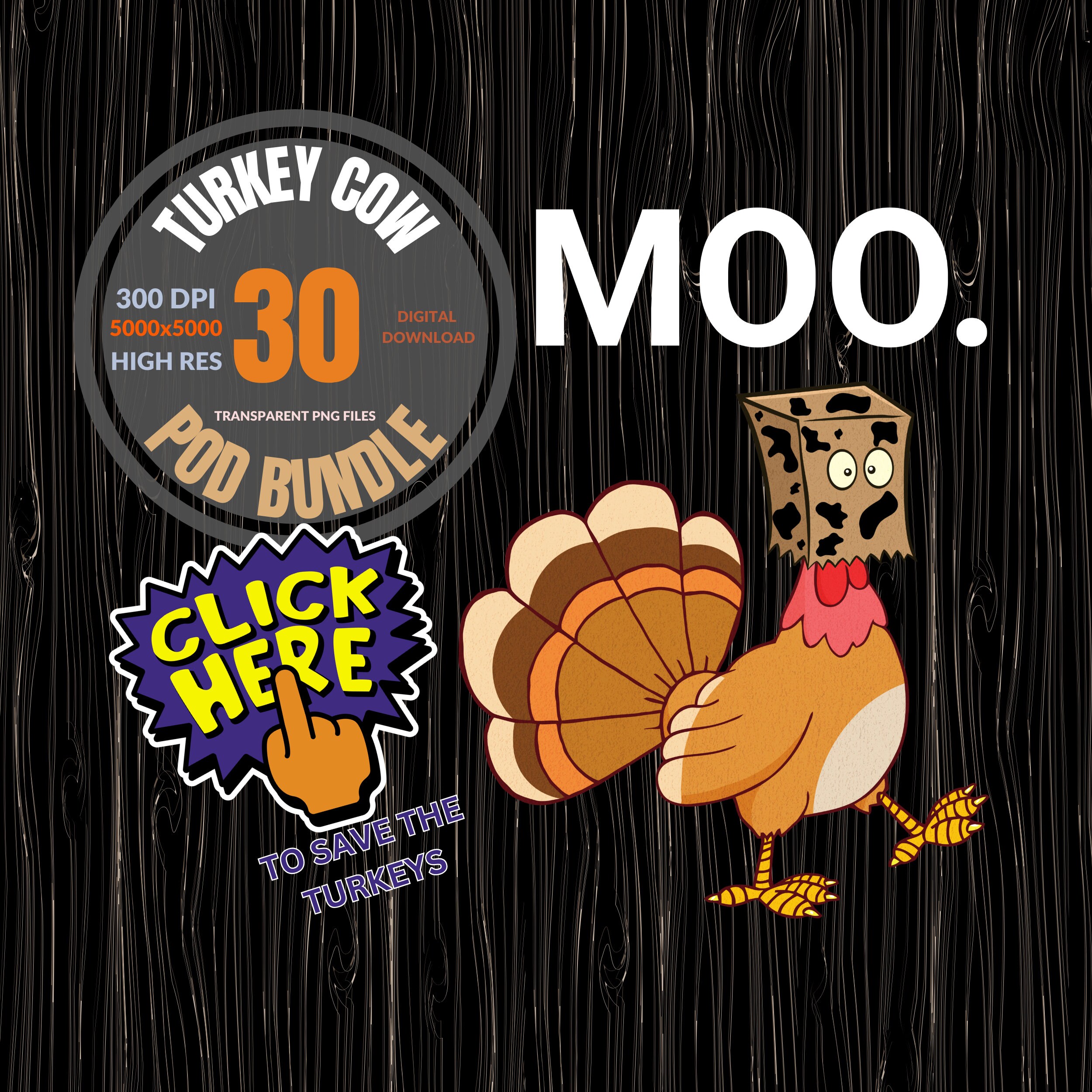 Funny Turkey Cow Bundle - PNG & SVG - Funny Thanksgiving T-shirt Design ...