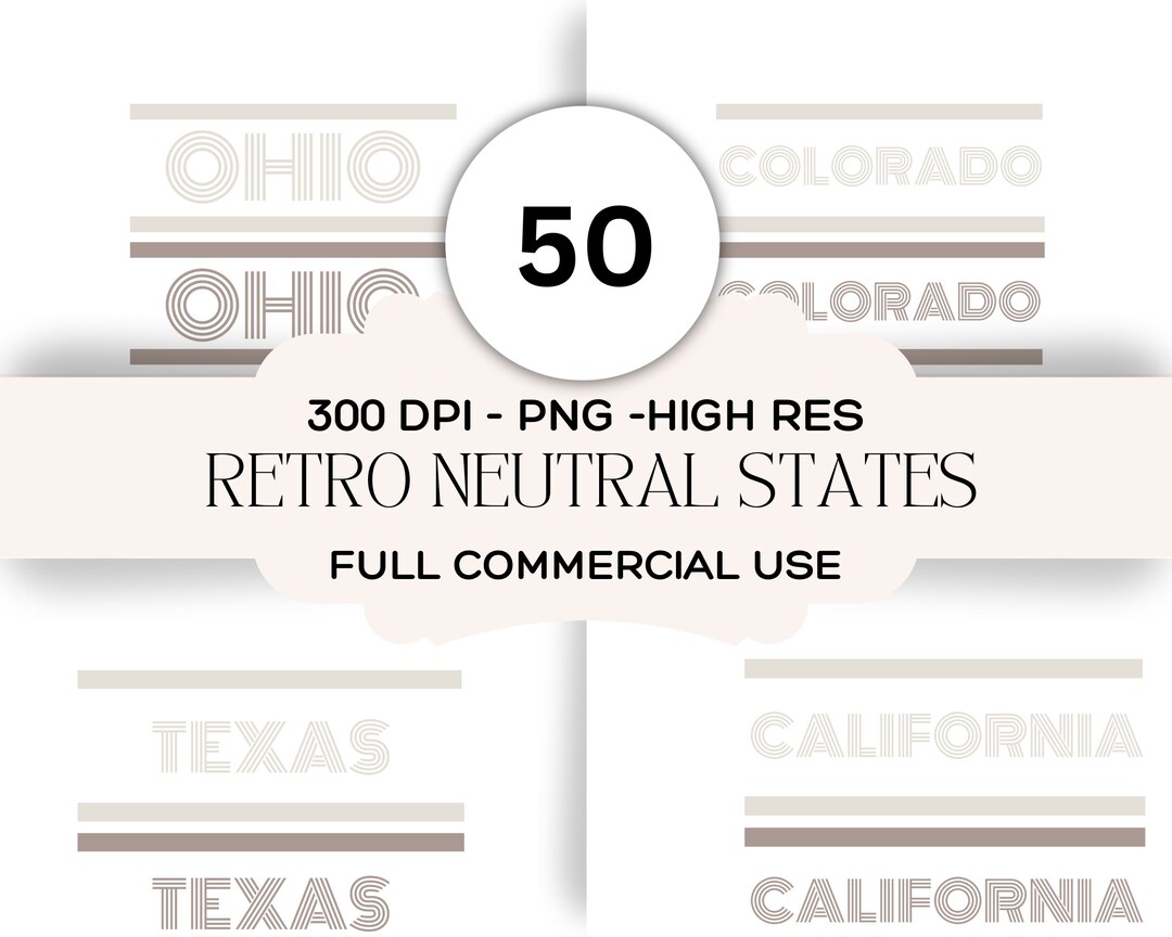 Retro 50 States Clipart Bundle: Vintage Style Illustrations (PNG) - Etsy
