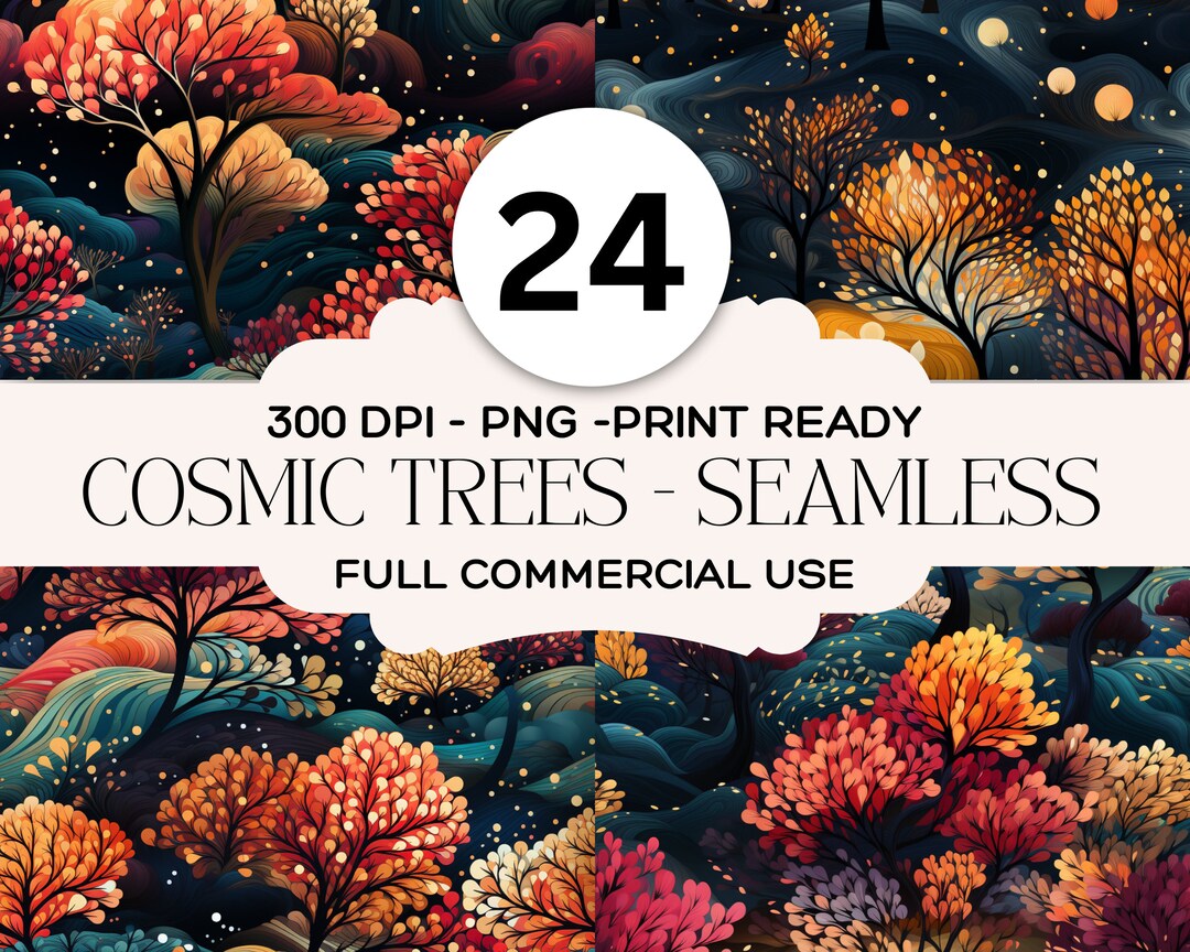 Cosmic Tree Seamless Pattern: Fall Colors, Boho Style (PNG Digital ...