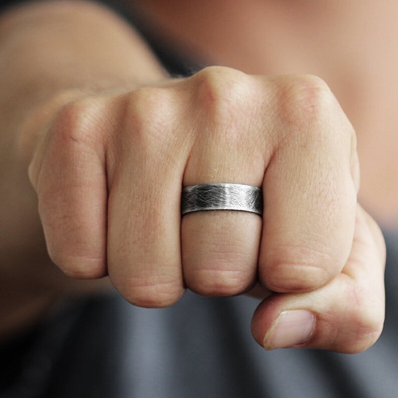 Mens Silver Ring Rustic Ring Satin Silver Ring Silver Band | Etsy