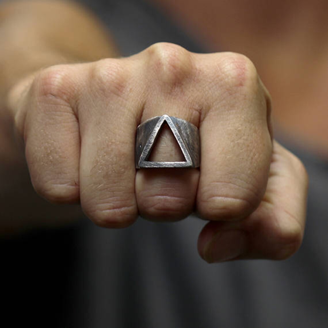Men's BIG BOLD Brushed Silver Triangle ENGRAVED Ring Guys - Etsy