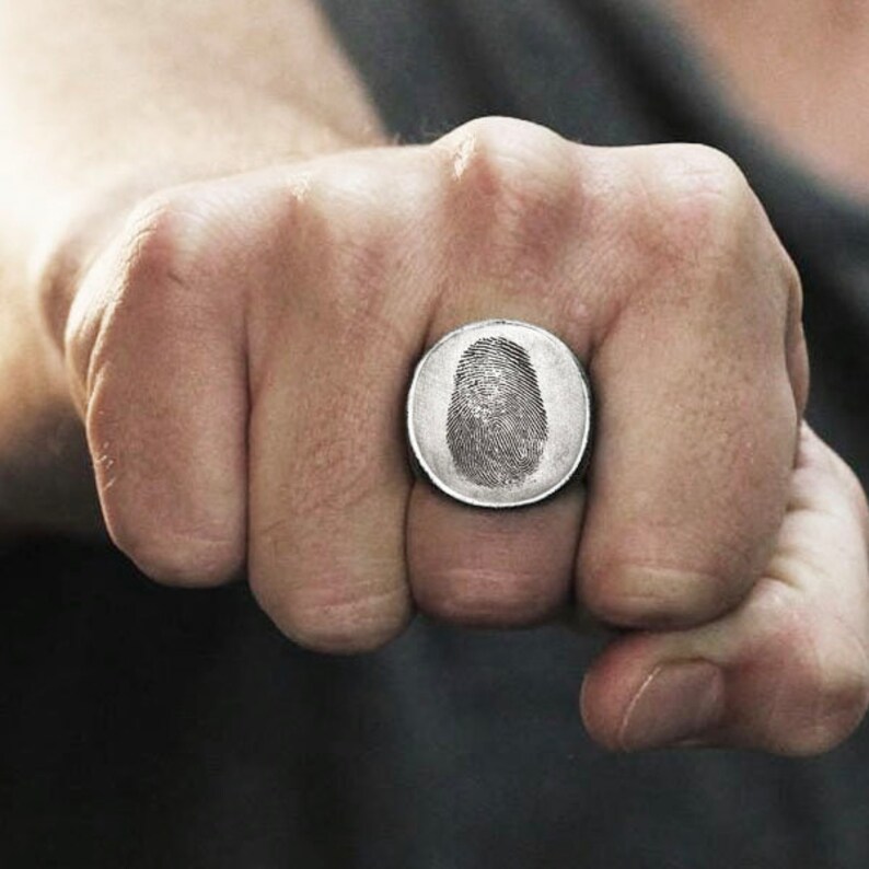 Fingerprint Personalized Rings Mens Silver Signet Ring Man | Etsy