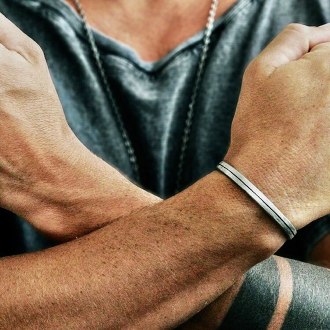 Mens Silver Bracelet Man Silver Jewellery Mens Engraved Bracelet Cuff ...