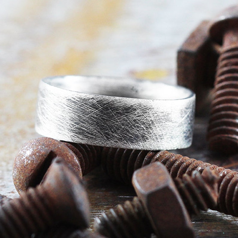 Mens Silver Ring Rustic Ring Satin Silver Ring Silver Band | Etsy