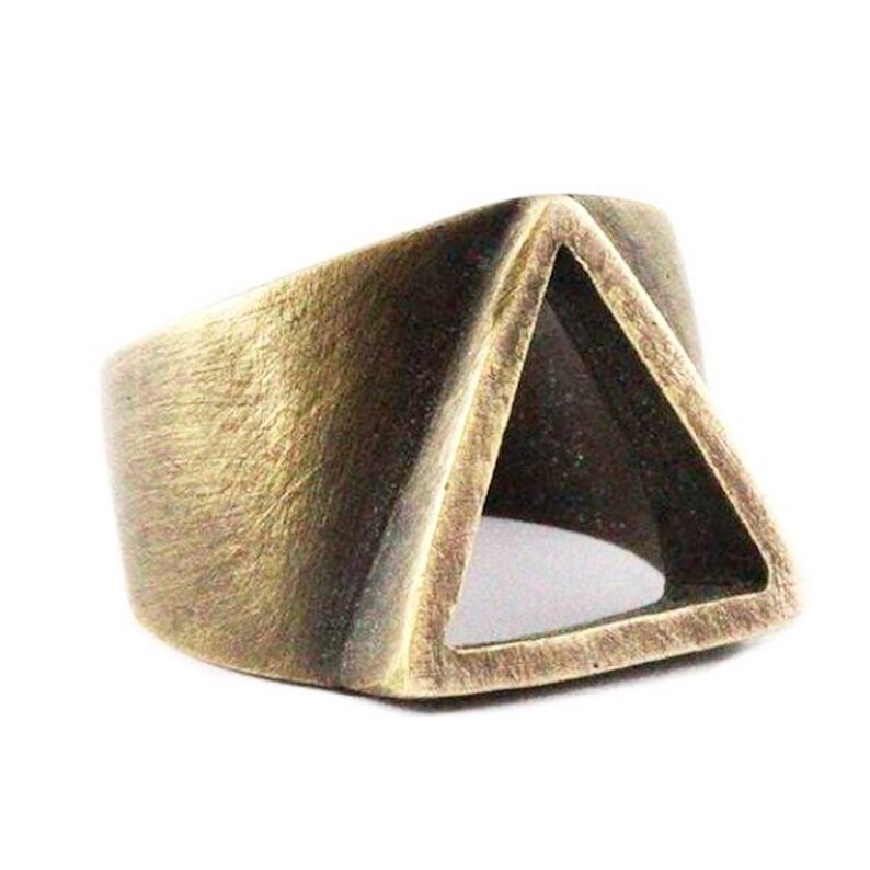 Mens Simple Brushed Gold Triangle ENGRAVED Ring Guys Chunky - Etsy