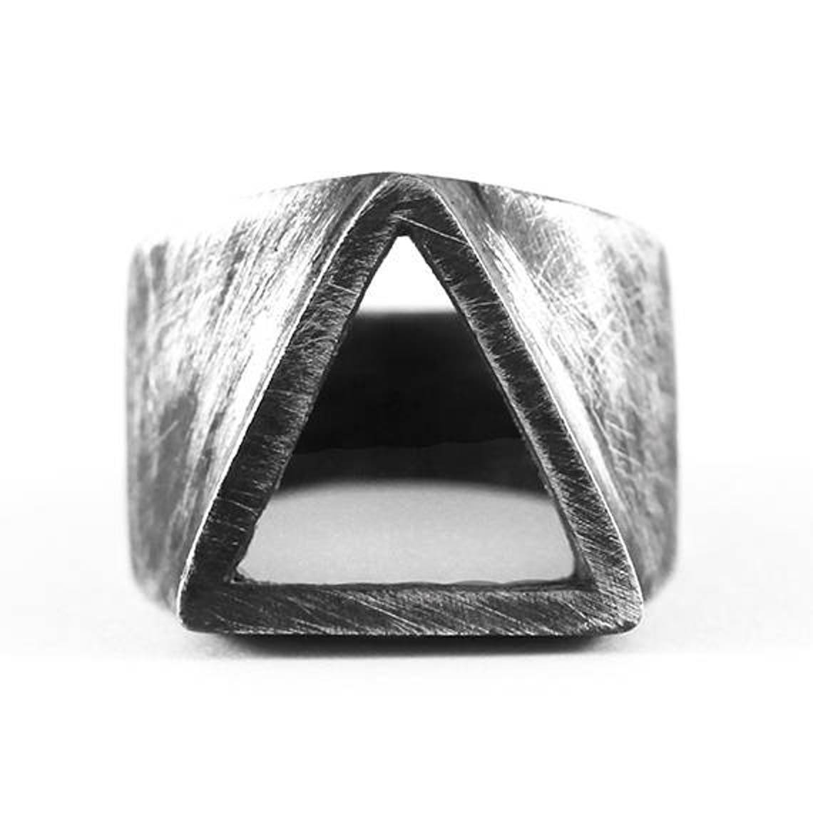Men's BIG BOLD Brushed Silver Triangle ENGRAVED Ring Guys - Etsy