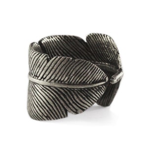 Mens Rustic Silver FEATHER Ring Guys Oxidized Silver Bird - Etsy