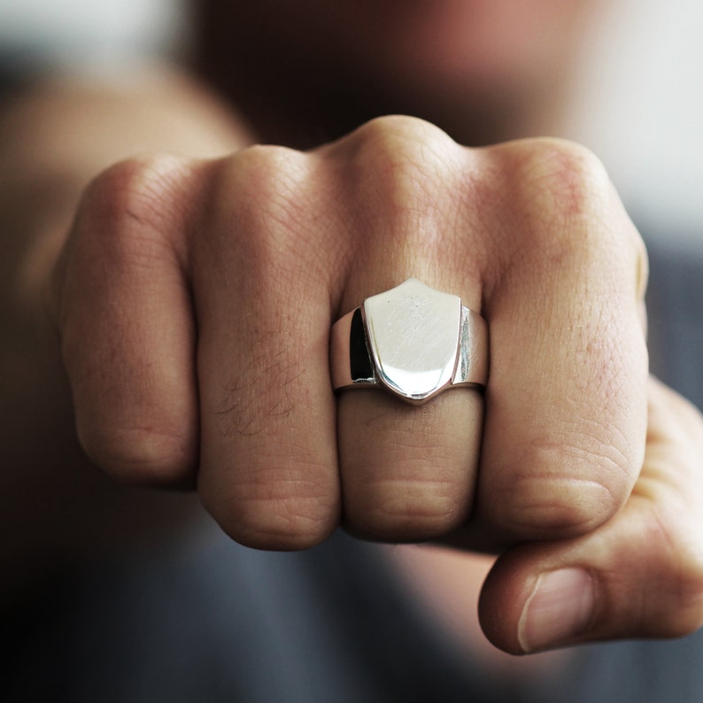 Sterling Silver Rings for Men Personalized Shield Signet Ring - Etsy Israel