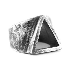Men's BIG BOLD Brushed Silver Triangle ENGRAVED Ring, Guys Personalized ...
