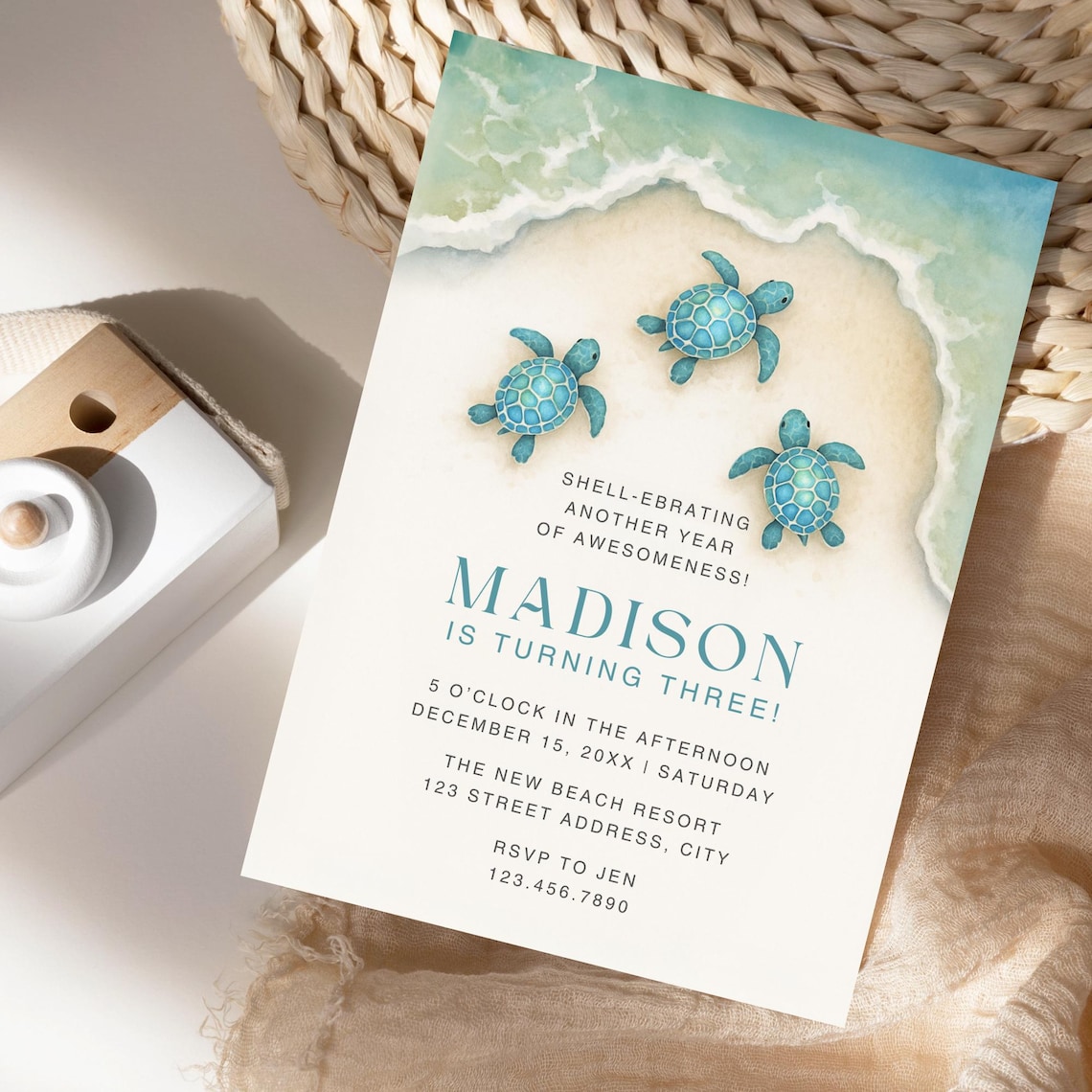 Minimalist Sea Turtle Birthday Invitation Template Turtle Ocean Beach ...