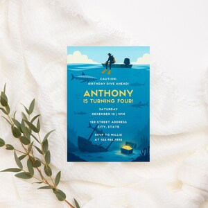 Scuba Diving Birthday Invitation Template Scuba Diver Birthday Party ...