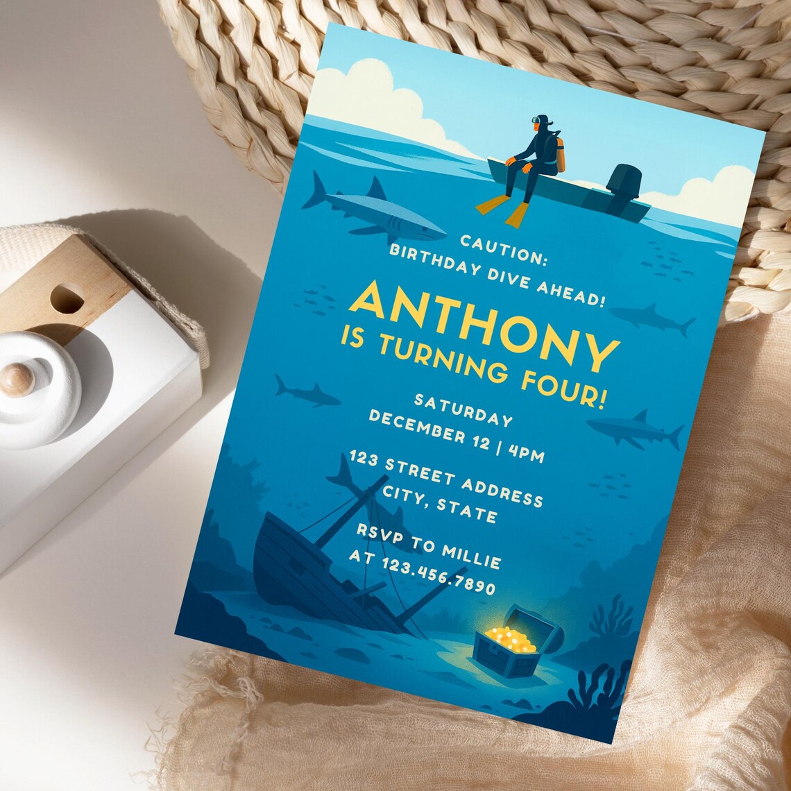 Scuba Diving Birthday Invitation Template Scuba Diver Birthday Party ...