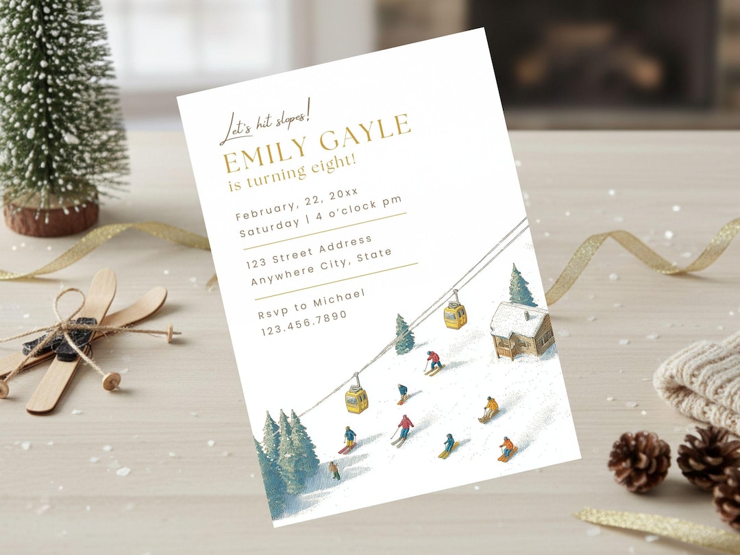 Ski Mountain Birthday Invitation Template Snowboard Ski Birthday Party ...
