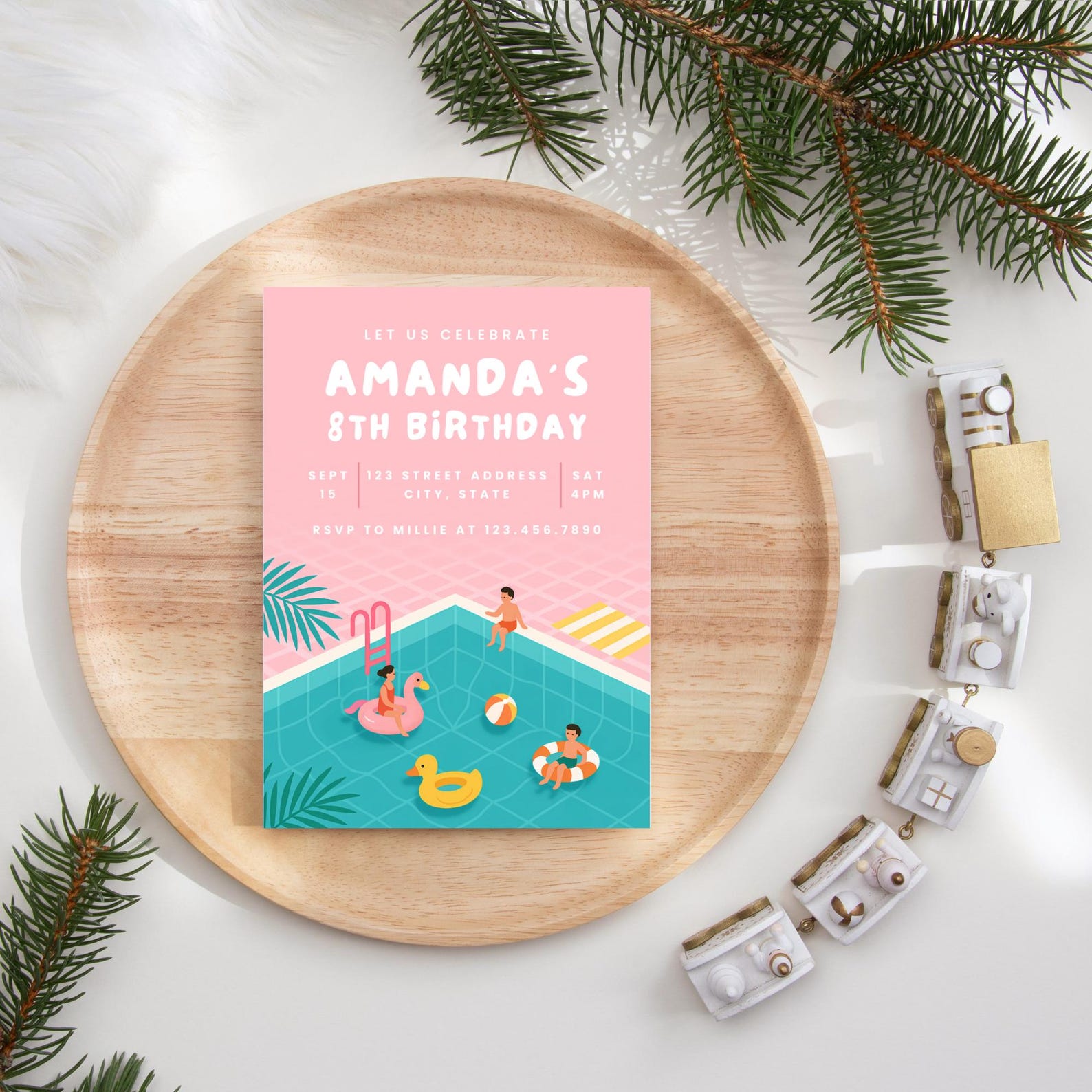 Minimalist Kids Pool Party Invitation | Editable Pool Birthday Invite ...