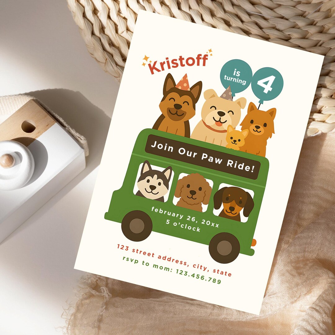 Dog Birthday Invitation, Dog Invitation Party Digital, Puppy Invitation ...