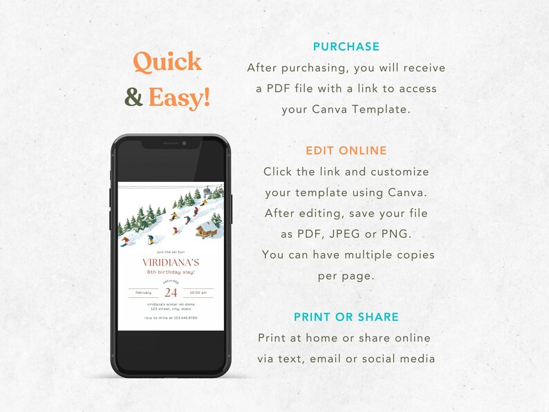 Arpes Ski Birthday Party Invitation Template Sledging Mountain Theme ...