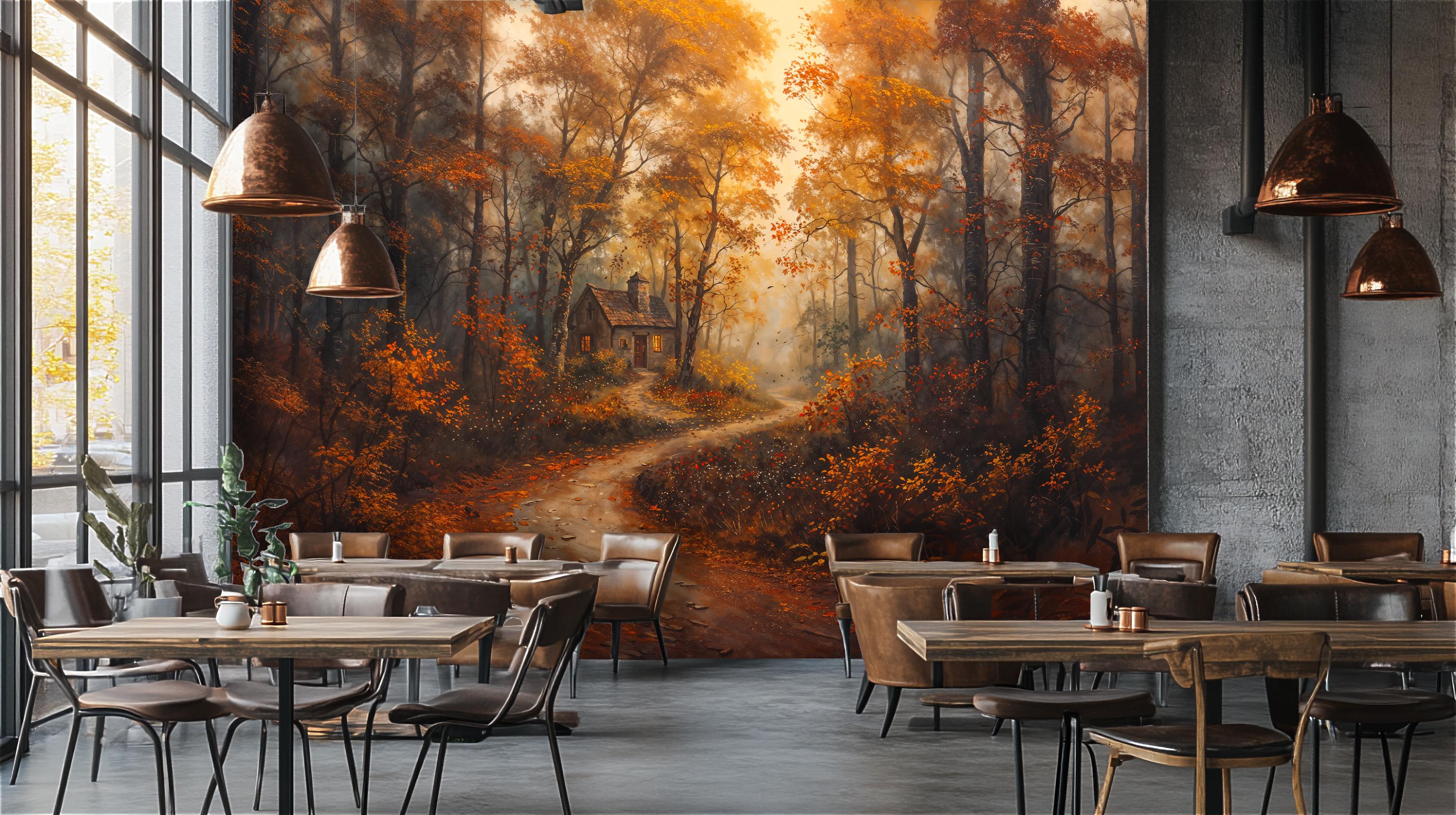 Vintage Autumn Forest Wallpaper Mural: Sepia Oil Paint Landscape - Etsy