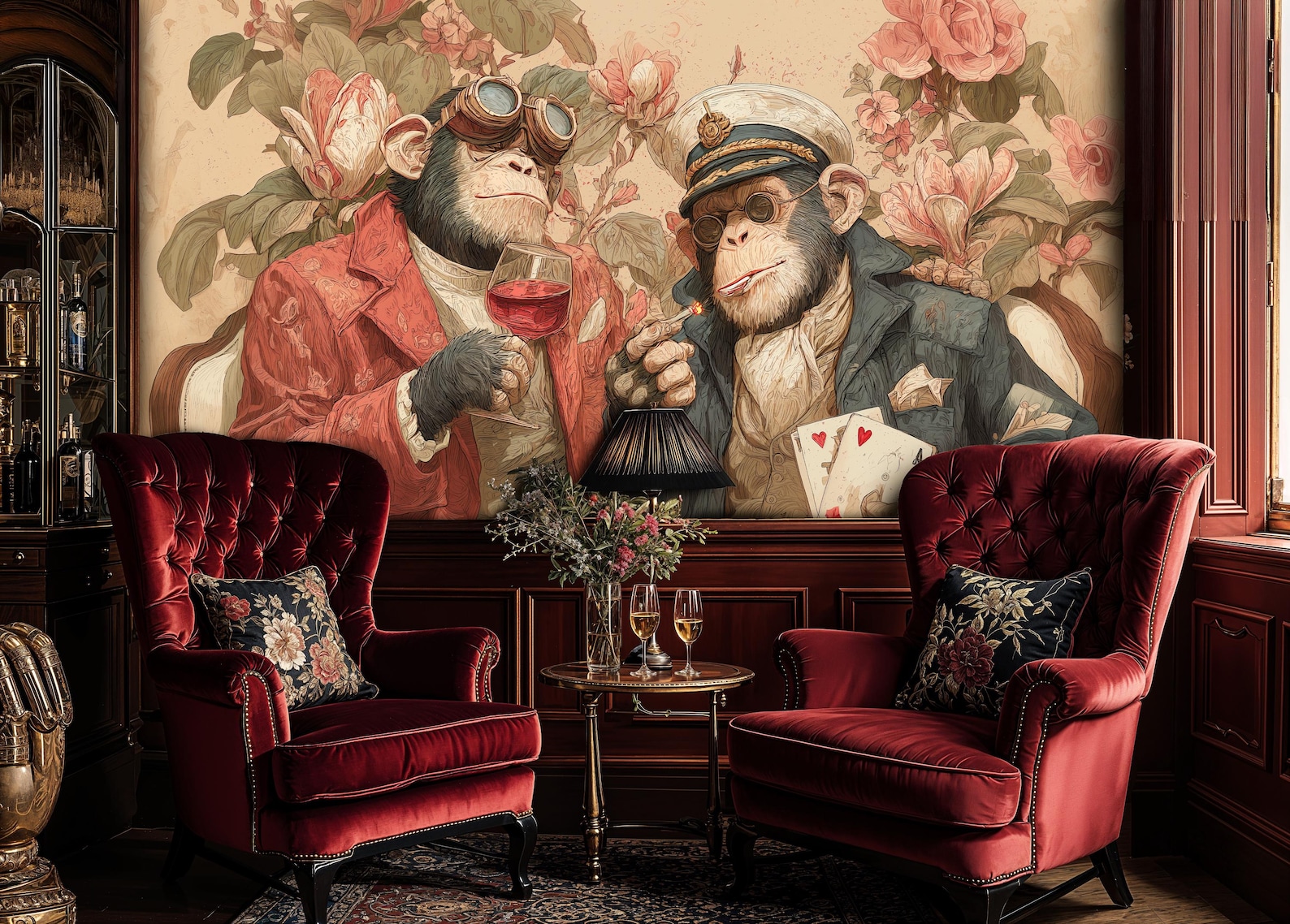 Victorian Monkey Wallpaper Mural: Whimsical Gentleman's Wall Decal - Etsy