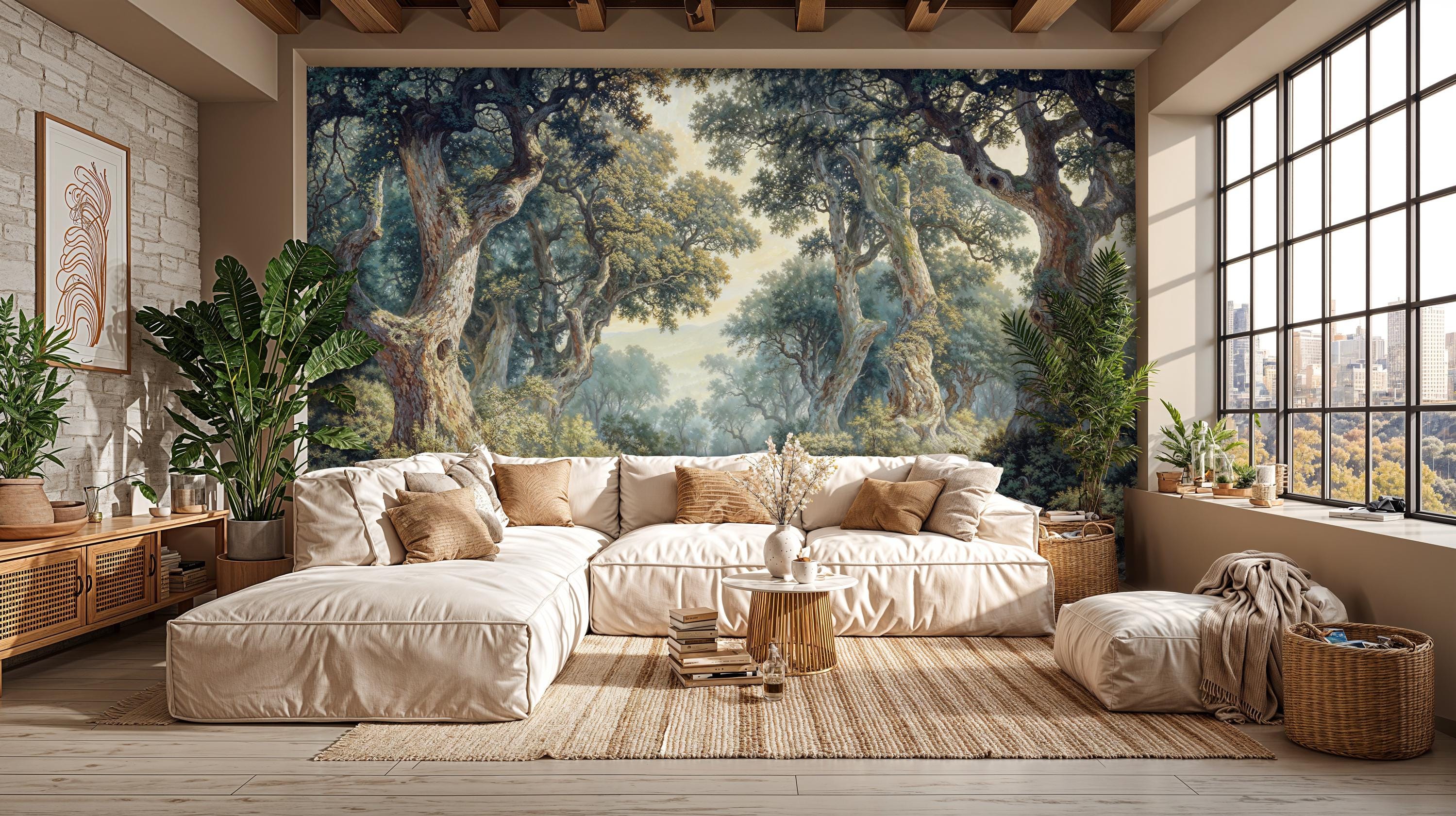 Rustic Forest Wallpaper Mural: Vintage Scenic Jungle, Peel and Stick - Etsy
