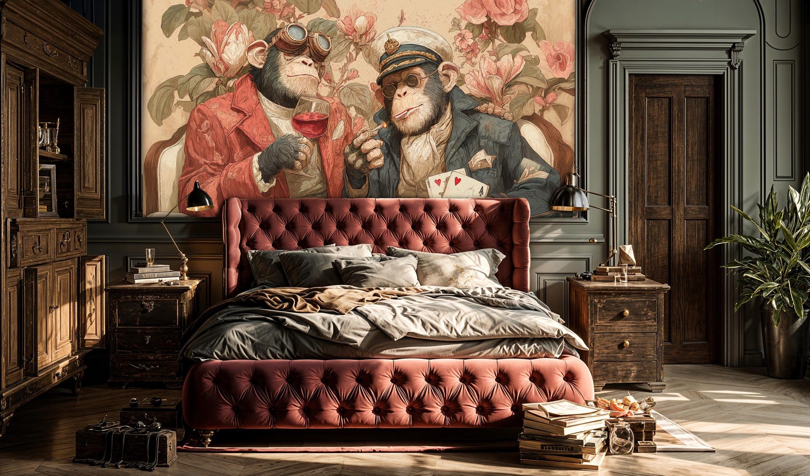Victorian Monkey Wallpaper Mural: Whimsical Gentleman's Wall Decal - Etsy