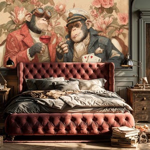 Victorian Monkey Wallpaper Mural: Whimsical Gentleman's Wall Decal - Etsy