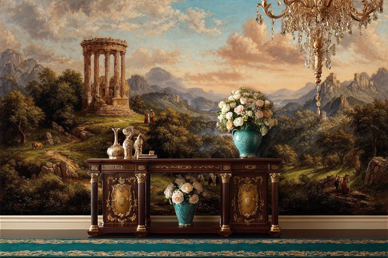Ancient Roman Ruins Wallpaper Mural: Vintage Oil Painting, Peel and ...