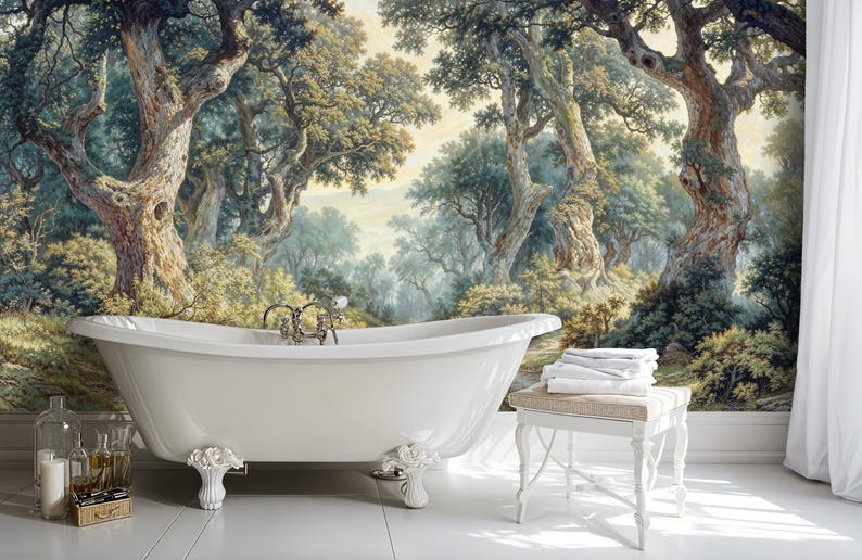 Rustic Forest Wallpaper Mural: Vintage Scenic Jungle, Peel and Stick - Etsy