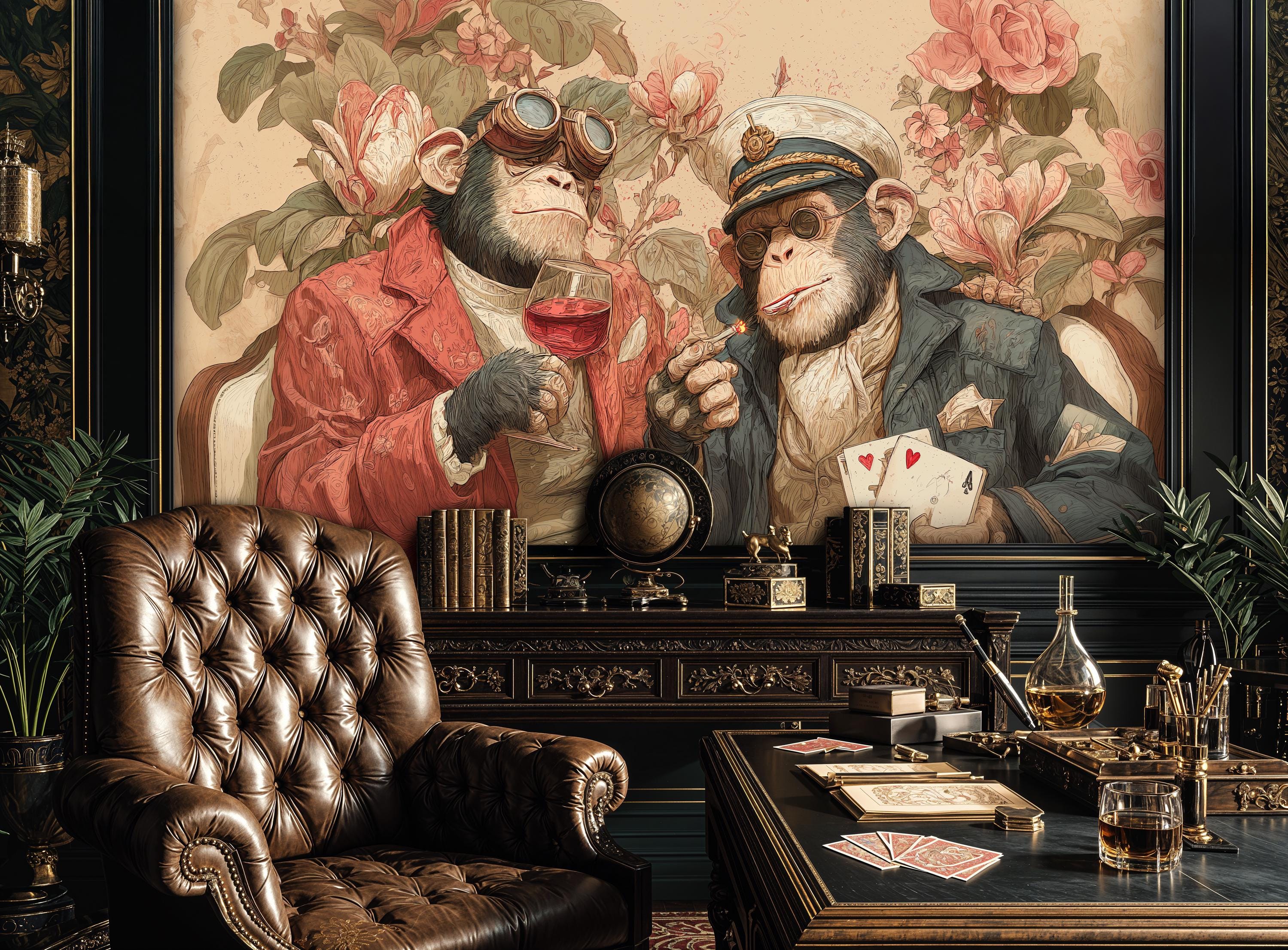 Victorian Monkey Wallpaper Mural: Whimsical Gentleman's Wall Decal - Etsy