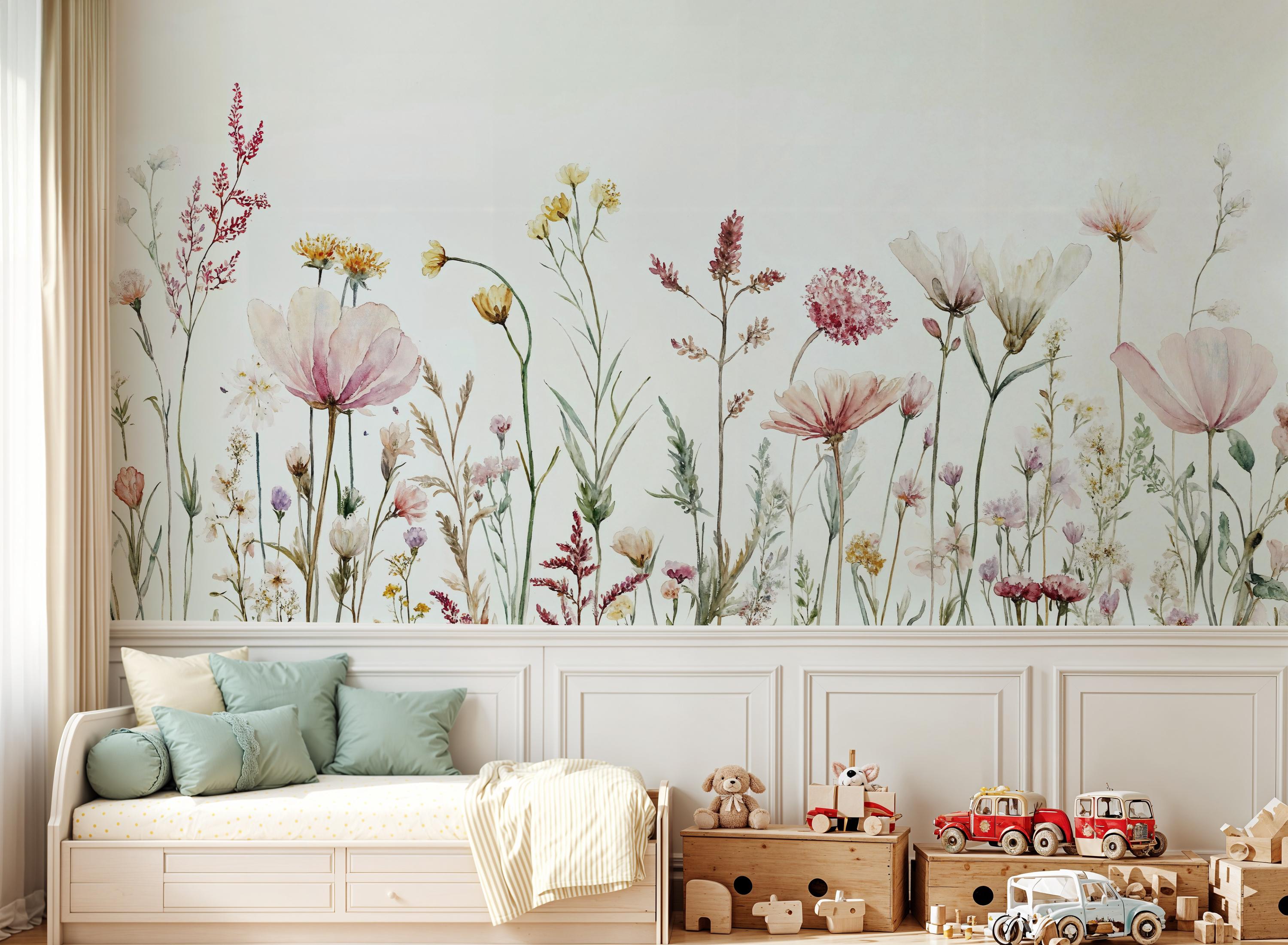 Watercolor Wildflower Wall Mural: Botanical Floral Wallpaper - Etsy