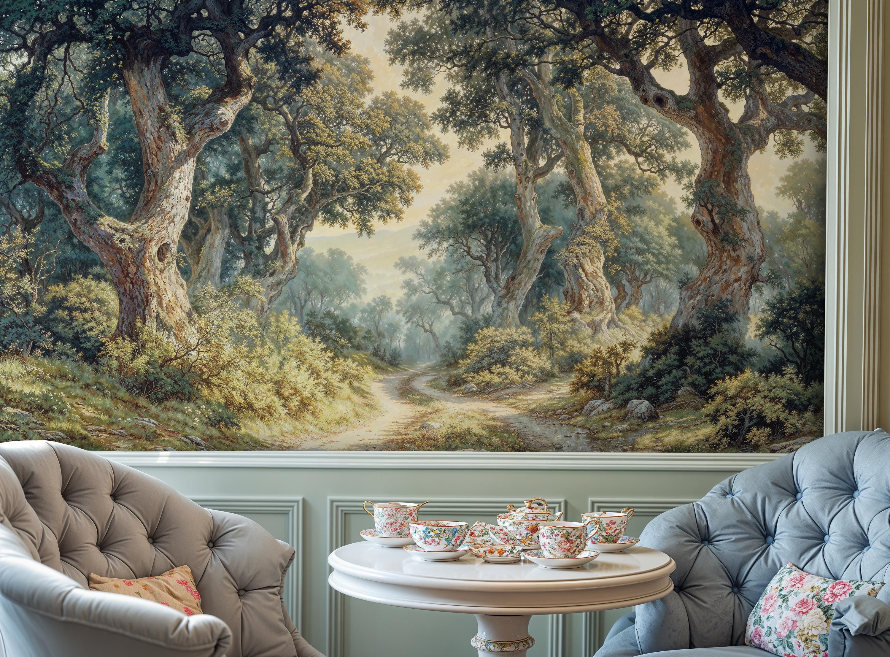 Rustic Forest Wallpaper Mural: Vintage Scenic Jungle, Peel and Stick - Etsy