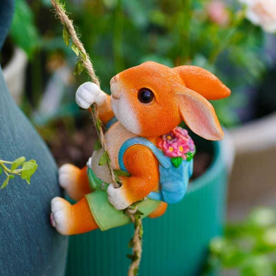 Climbing Bunny Garden Statue | Cute Rabbit Planter Decor | Hanging ...