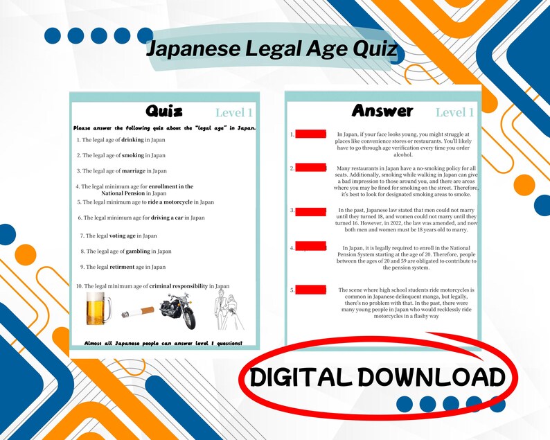 Japanese Legal Age Quiz, Printable Product, a Bit of Japanese Trivia - Etsy