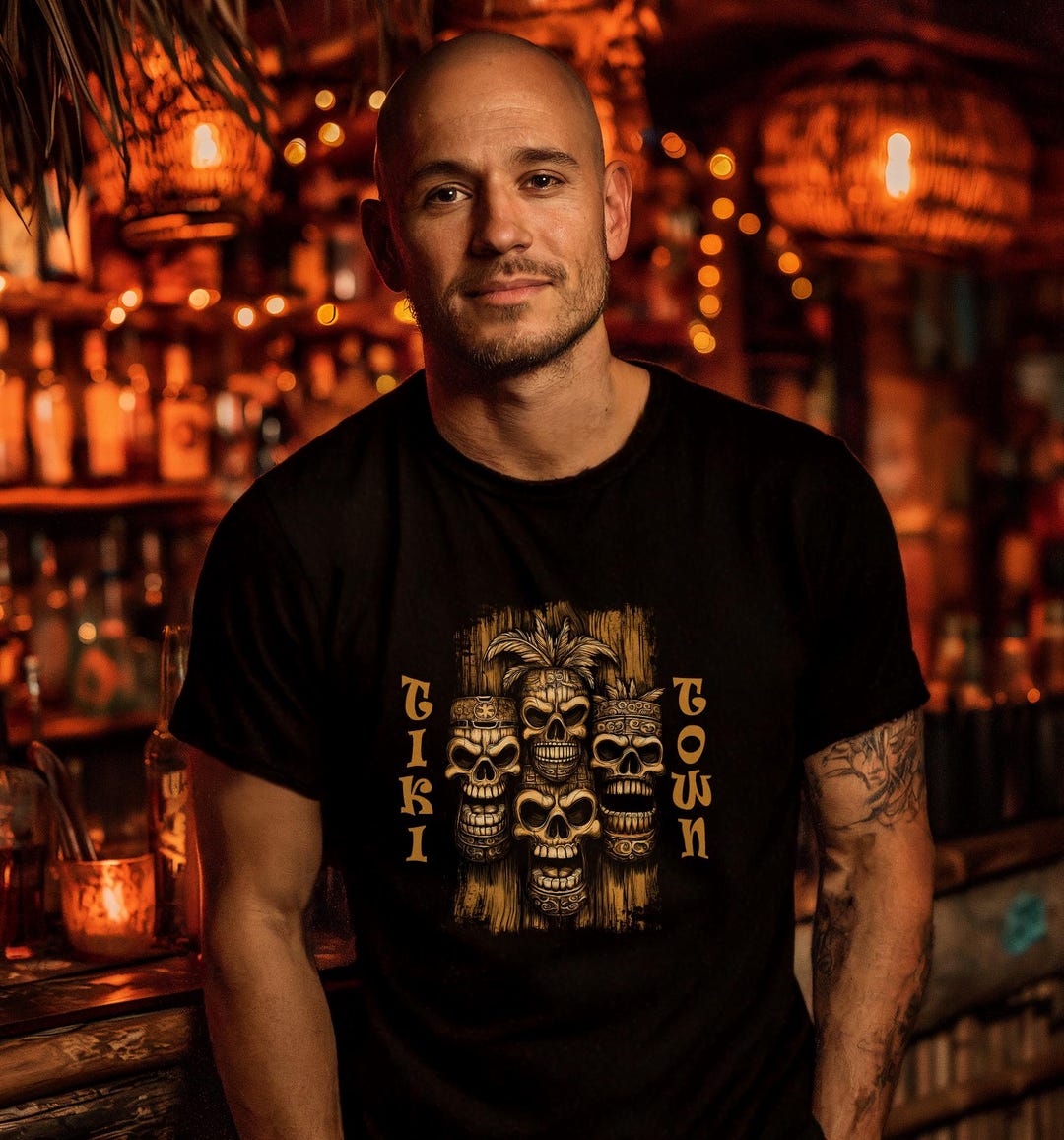 Tiki Skull Graphic T-shirt | Vintage Hawaiian Horror, Dark Island Vibes ...