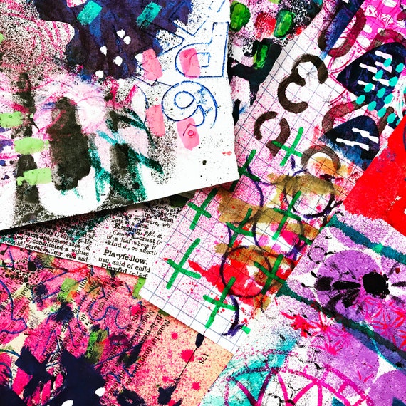 Handmade Mixed Media Collage Paper Pack | Etsy