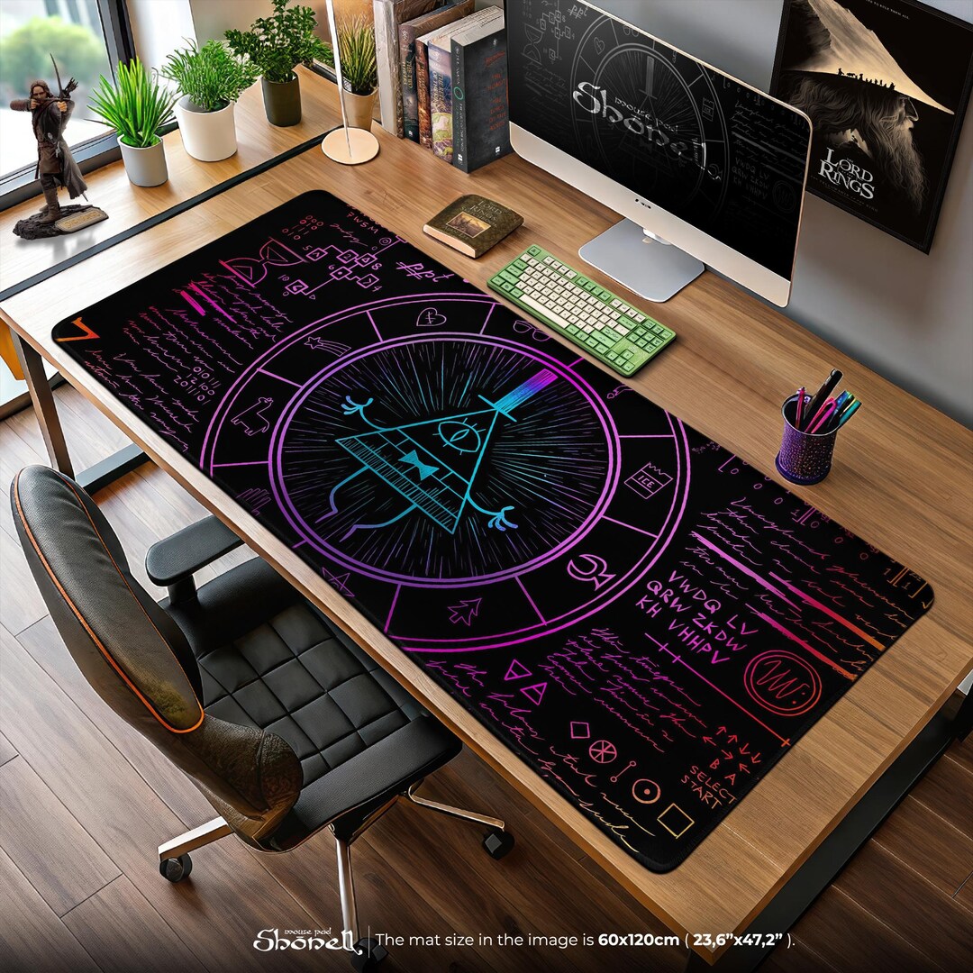 Gravity Falls Bill Cipher Mouse Pad – Neon Zodiac Wheel Gaming Desk Mat ...