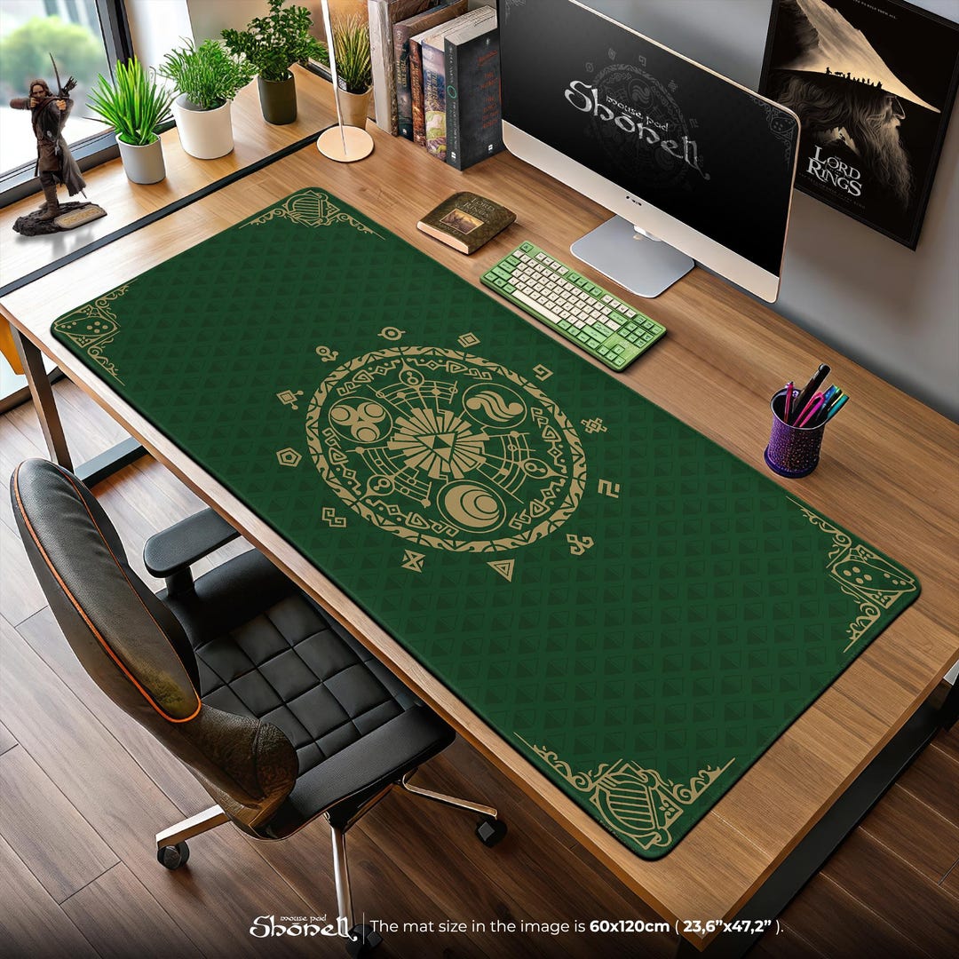 Zelda Sheikah Symbol Mouse Pad – Green Hylian Crest Desk Mat With ...