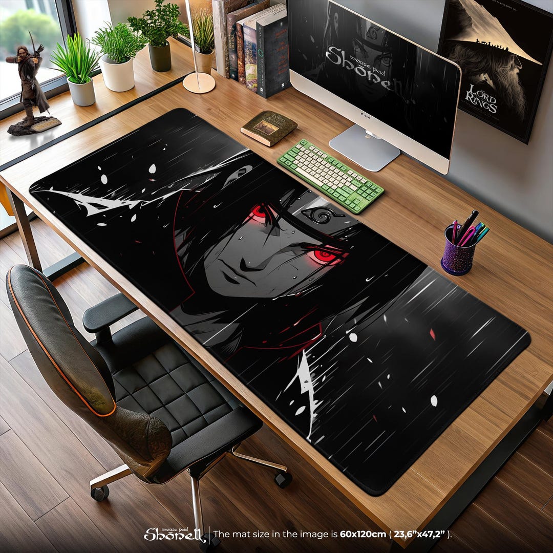 Itachi Uchiha Mouse Pad - Anime Sharingan Desk Mat in Rain Scene, Anime ...
