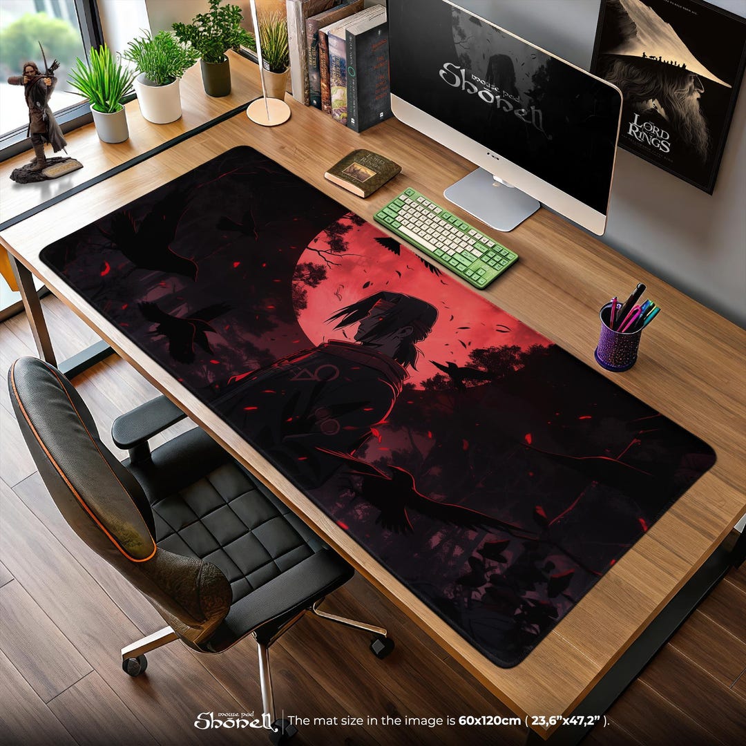 Itachi Uchiha Mouse Pad – Red Moon Crows Dark Forest Design, Anime ...