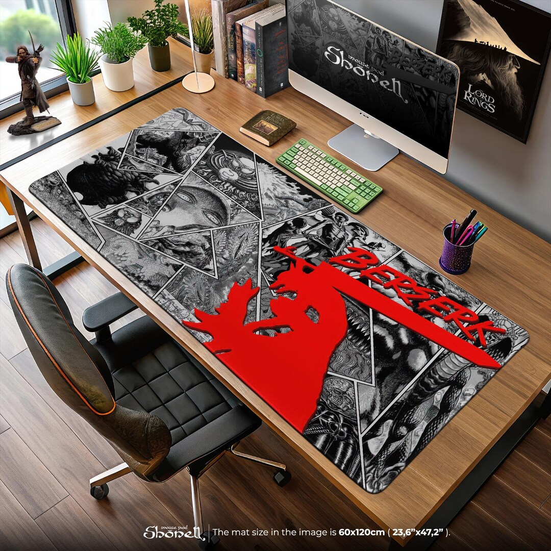 Berserk Manga Collage Mouse Pad - Guts Red Silhouette Desk Mat ...