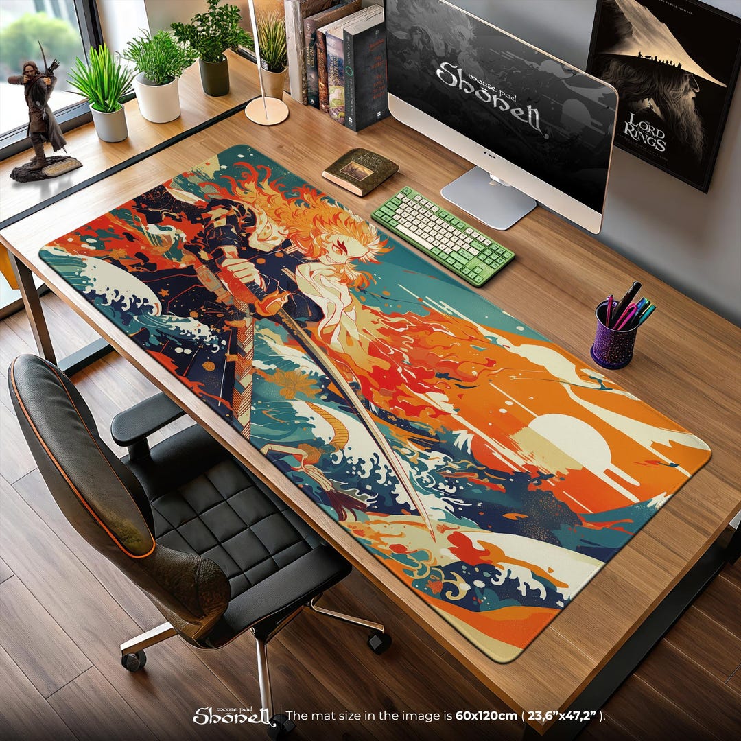 Rengoku Flame Hashira Mouse Pad - Demon Slayer Fire Art Desk Mat ...