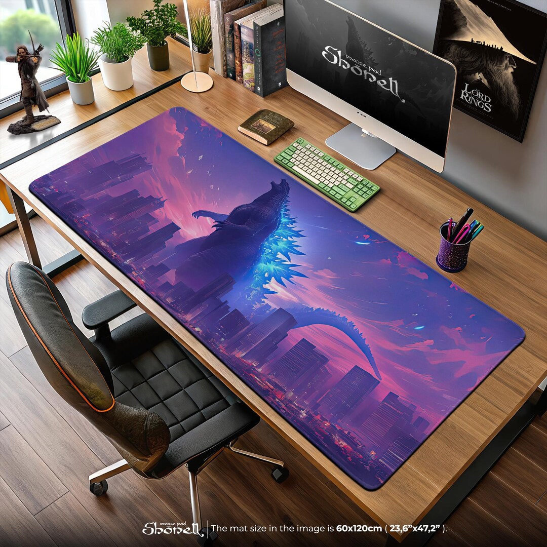 Godzilla City Attack Mouse Pad - Neon Skyline Kaiju Desk Mat ...